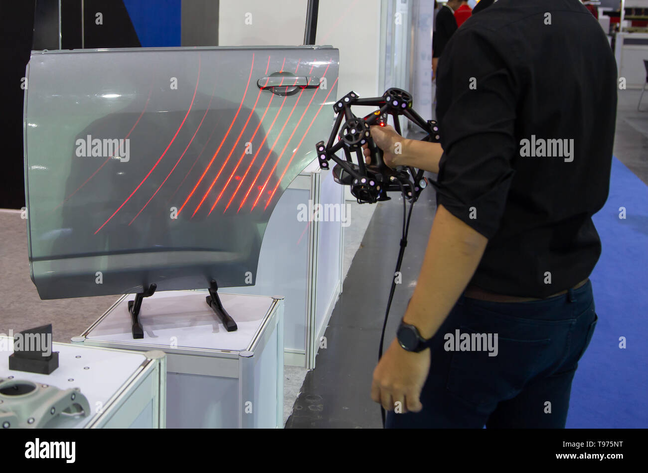 High technology portable CMM scanner inspecting car door Stock Photo ...