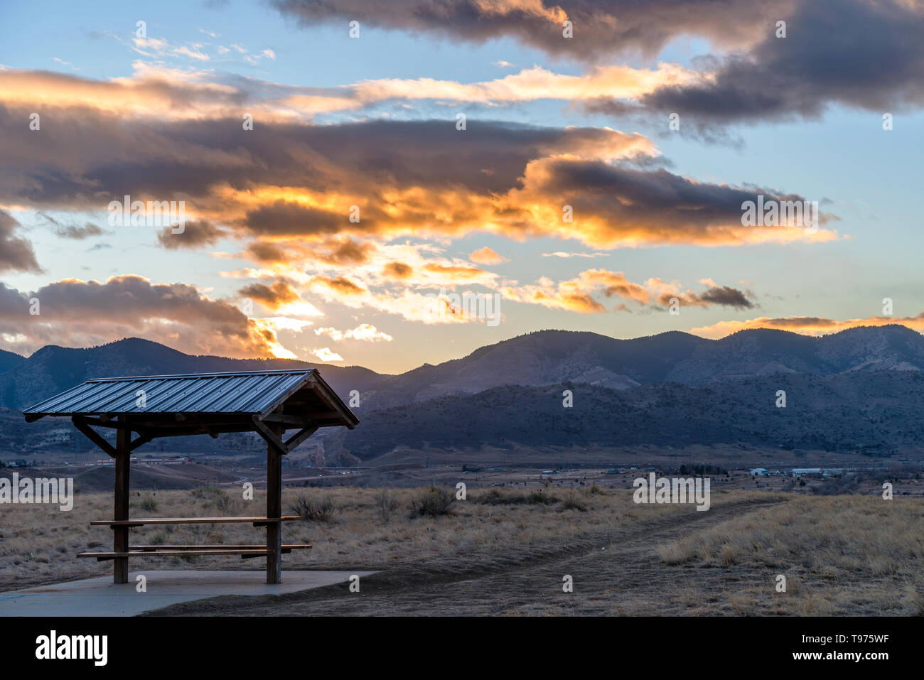 Sunset Park - A winter sunset view of a city park at foothill of front ...