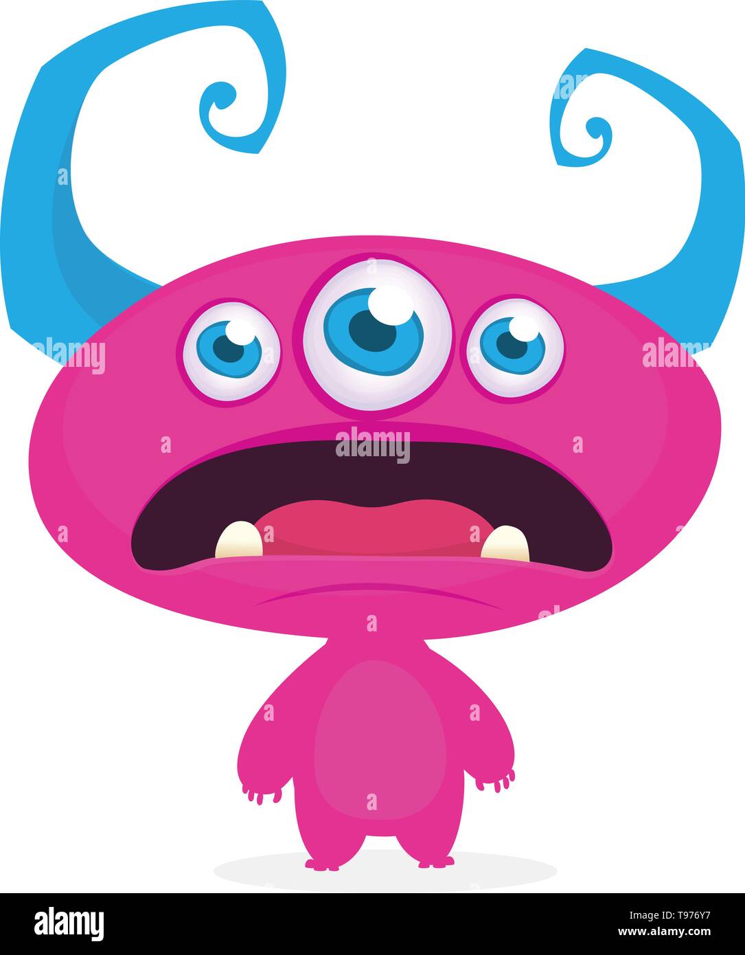 Cool cartoon alien with three eyes. Vector pink monster illustration ...