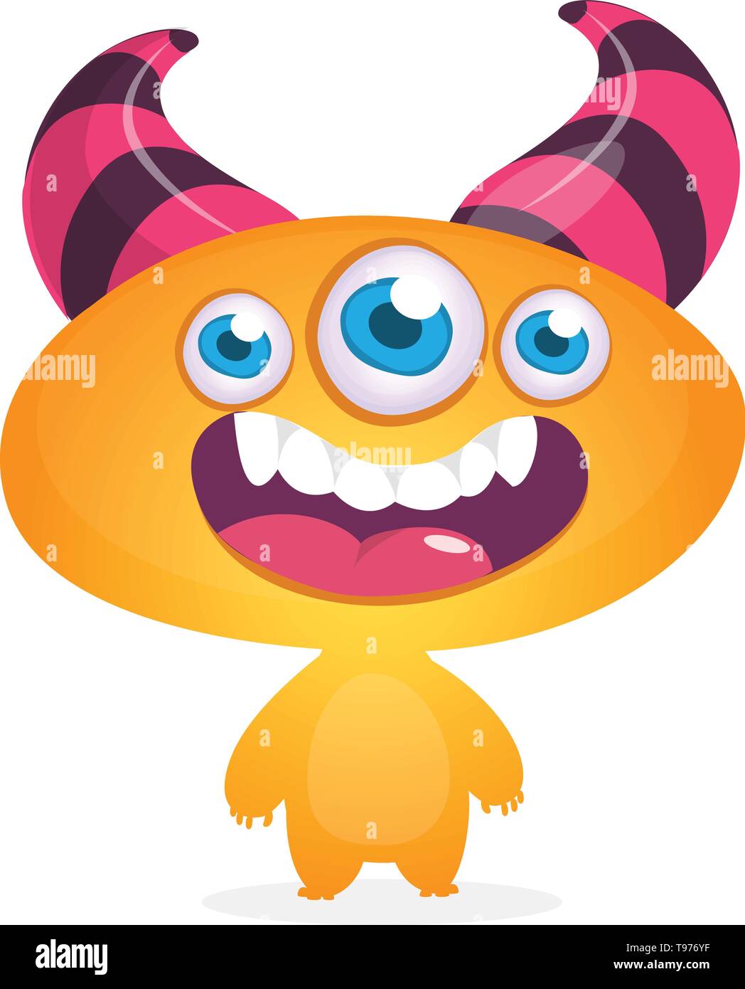 Cool cartoon alien with three eyes. Vector orange monster illustration ...