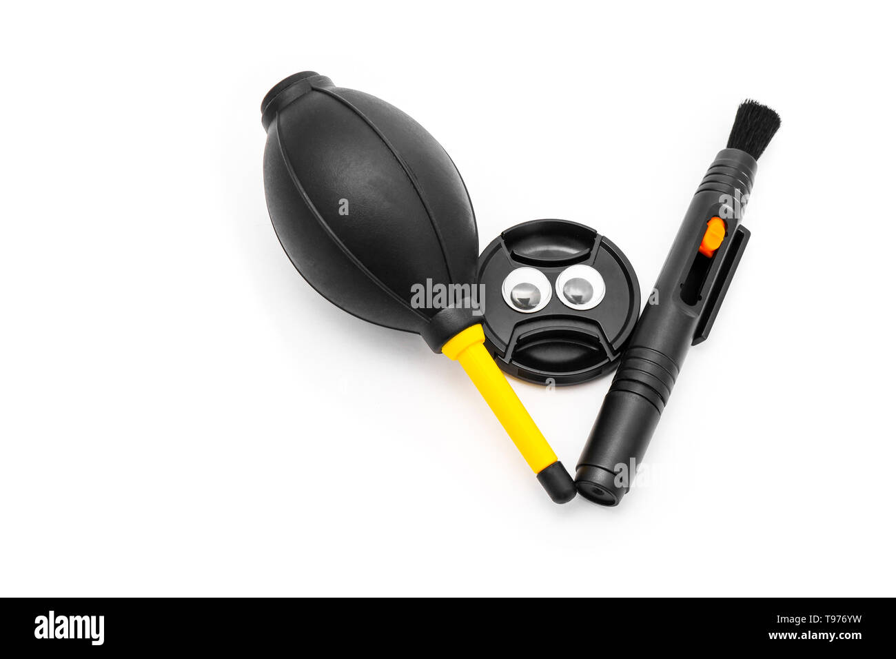 Lens Cover Face with Googly Eyes and Camera Cleaning Set Isolated on a ...