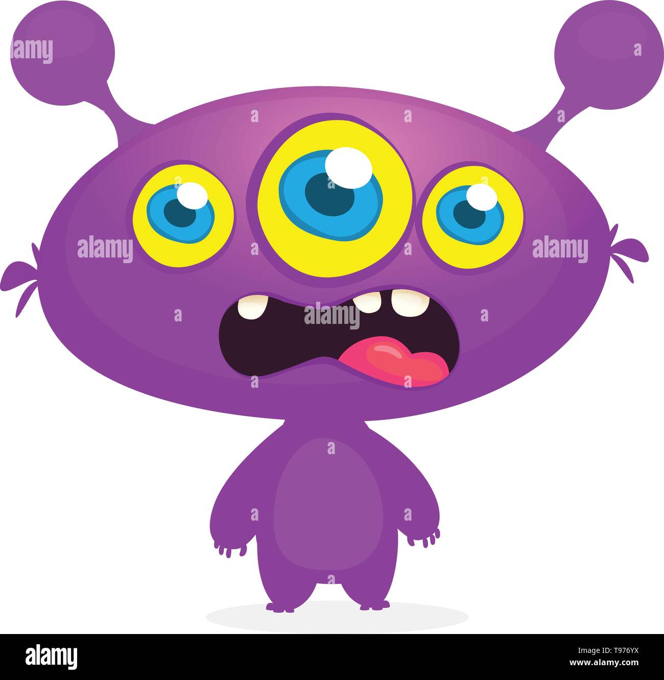 Cool cartoon monster with three eyes. Vector blue monster illustration ...
