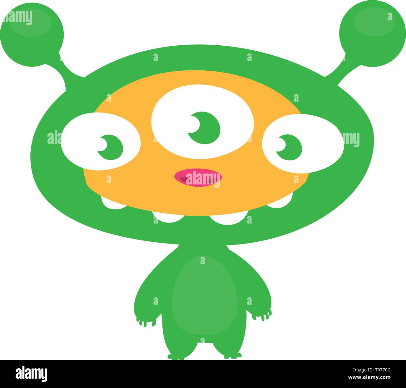 Cool cartoon monster with three eyes. Vector blue monster illustration ...