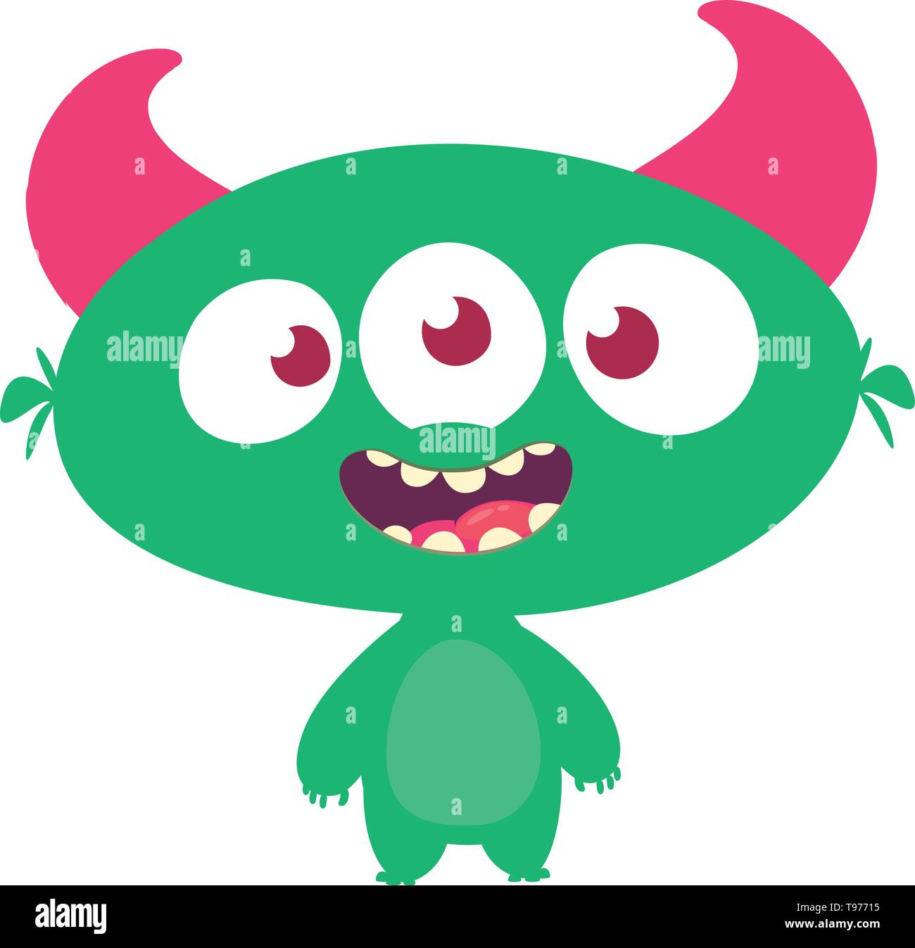 Funny cartoon three eyed alien. Vector illustration Stock Vector Image ...