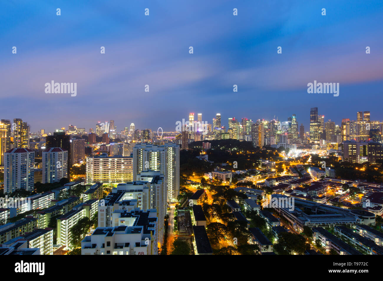 Night view of Singapore CBD area in the background from Tiong Bahru ...