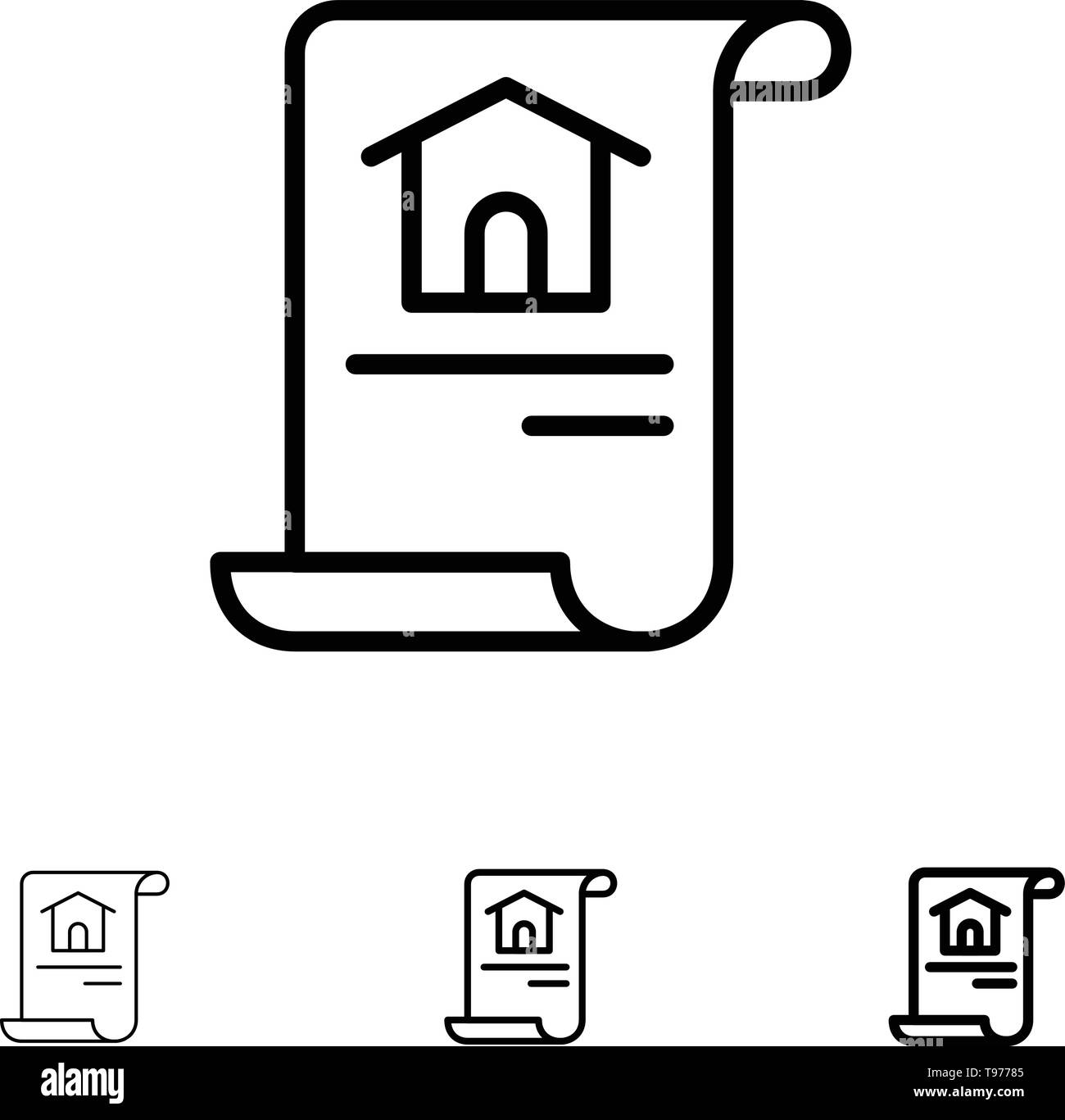 Construction, Document, Home, Building Bold and thin black line icon ...