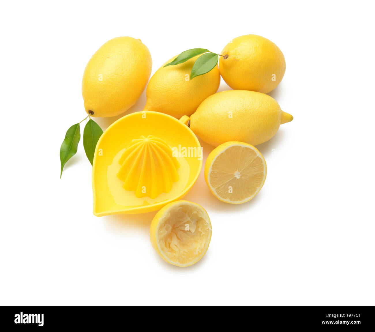Pile of fresh whole and cut lemons on white background Stock Photo - Alamy