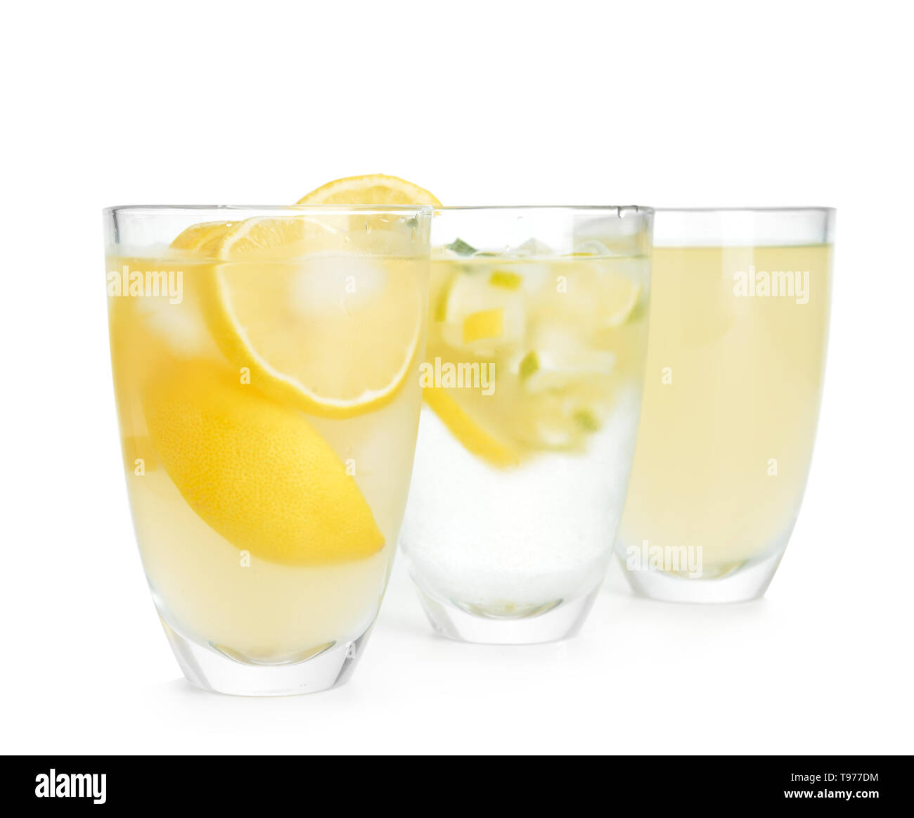 Glasses with cool fresh lemonade on white background Stock Photo - Alamy