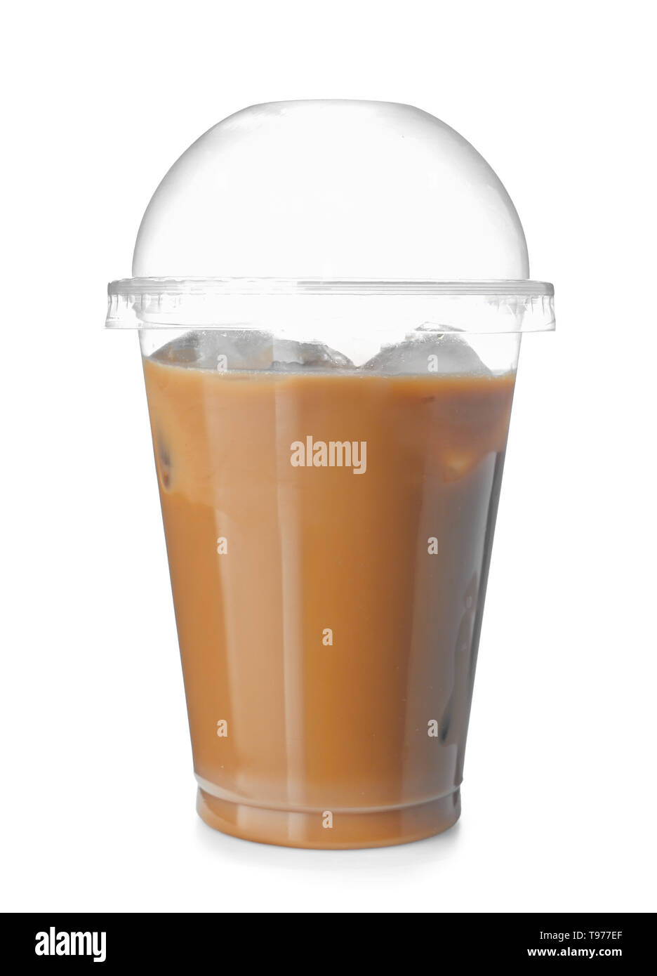 Plastic cup with cold coffee on white background Stock Photo - Alamy