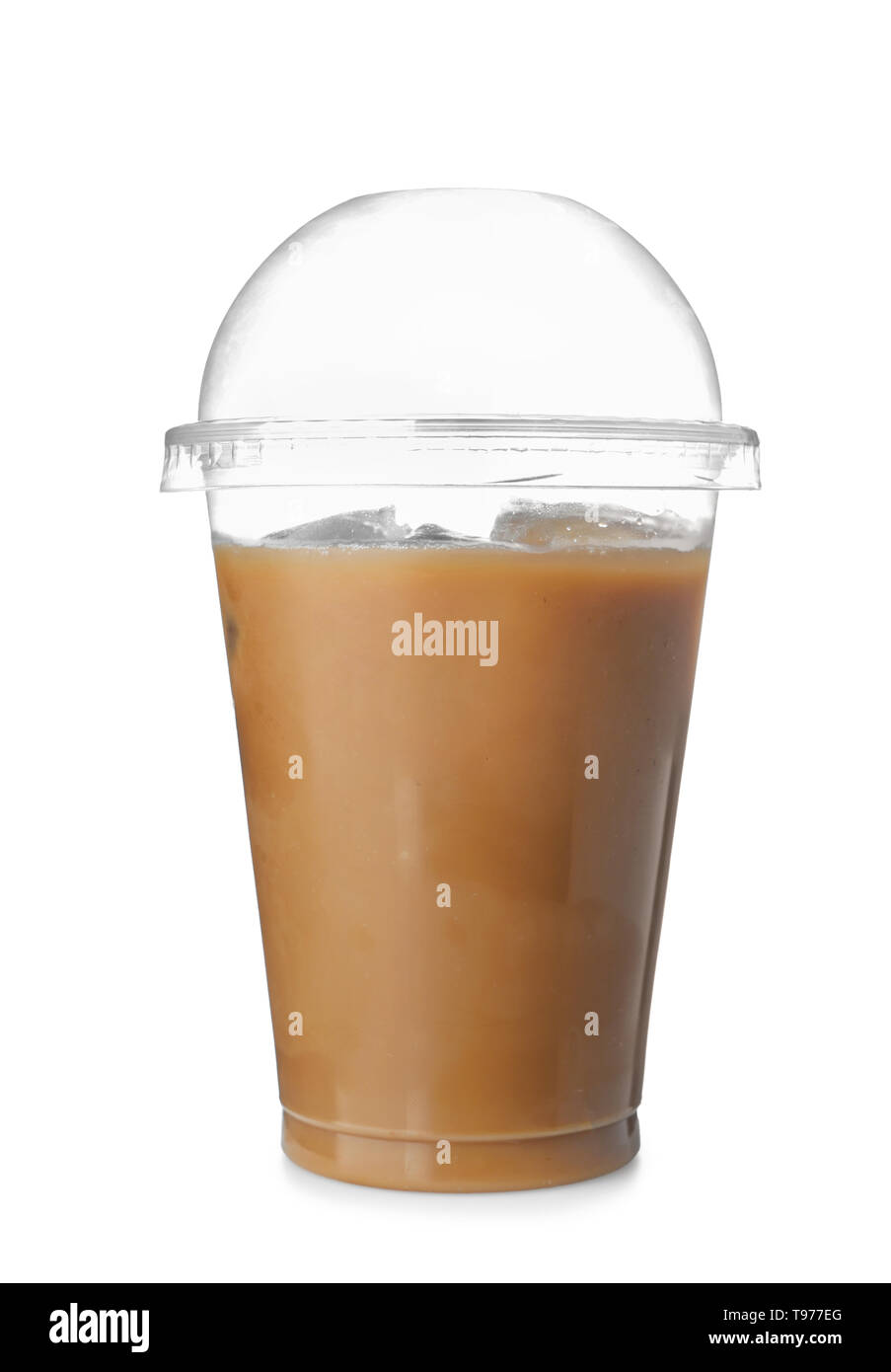 Plastic cup with cold coffee on white background Stock Photo - Alamy