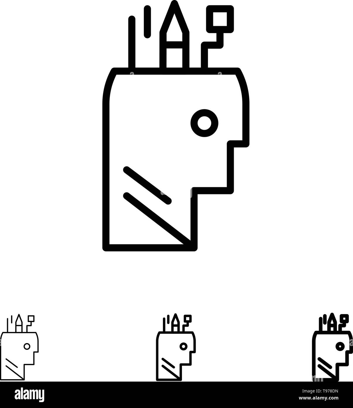 Education, Pen, Head, School Bold and thin black line icon set Stock ...