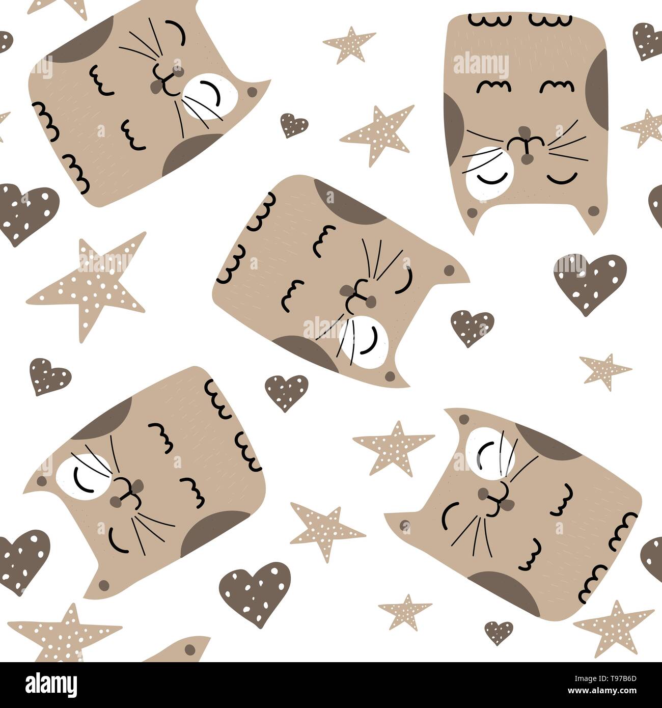 Childish repeat background with cute cats for wrapping paper, textile ...