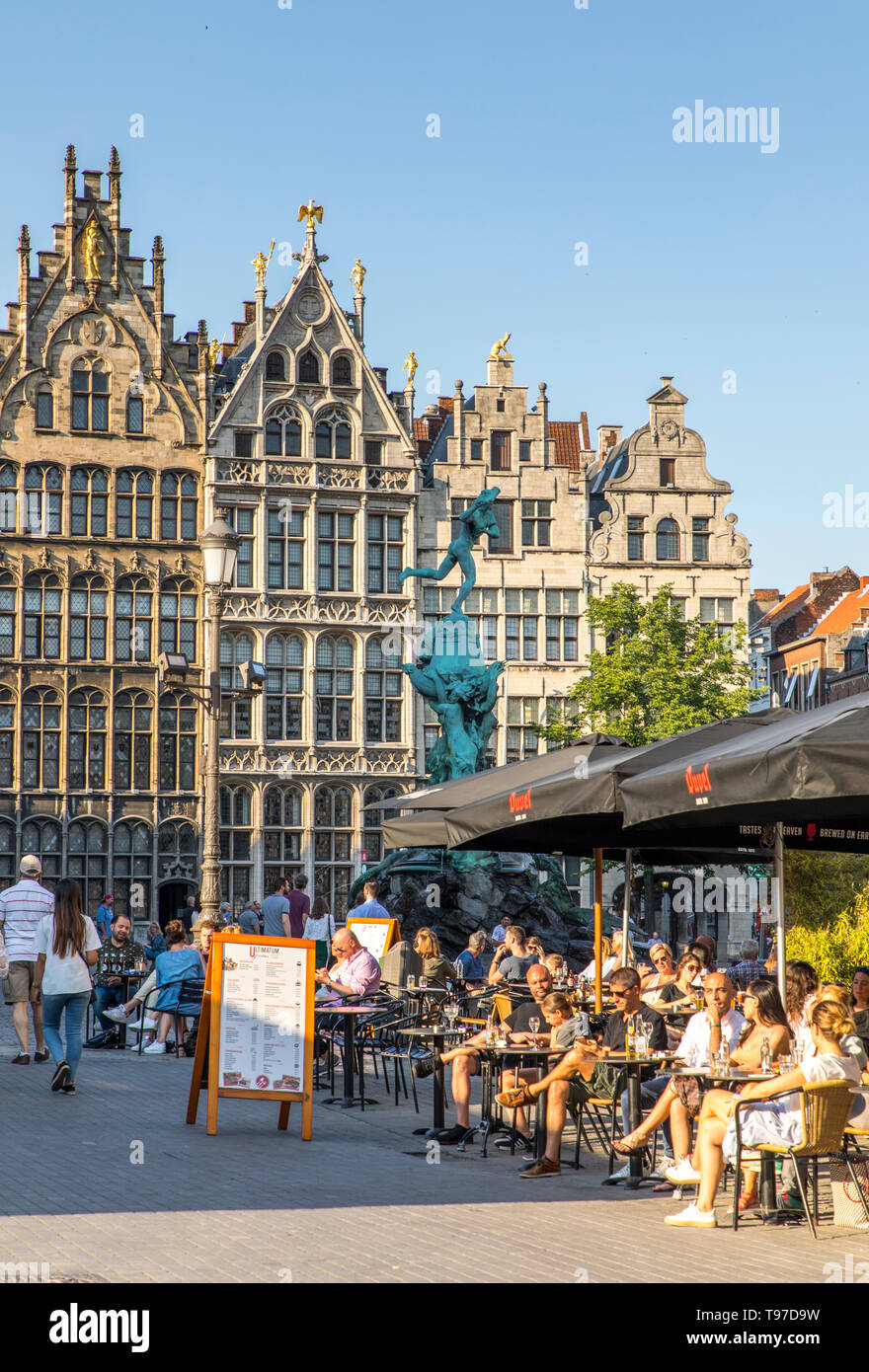 Guild houses, gabled houses, ornate facades, with golden figures on the ...