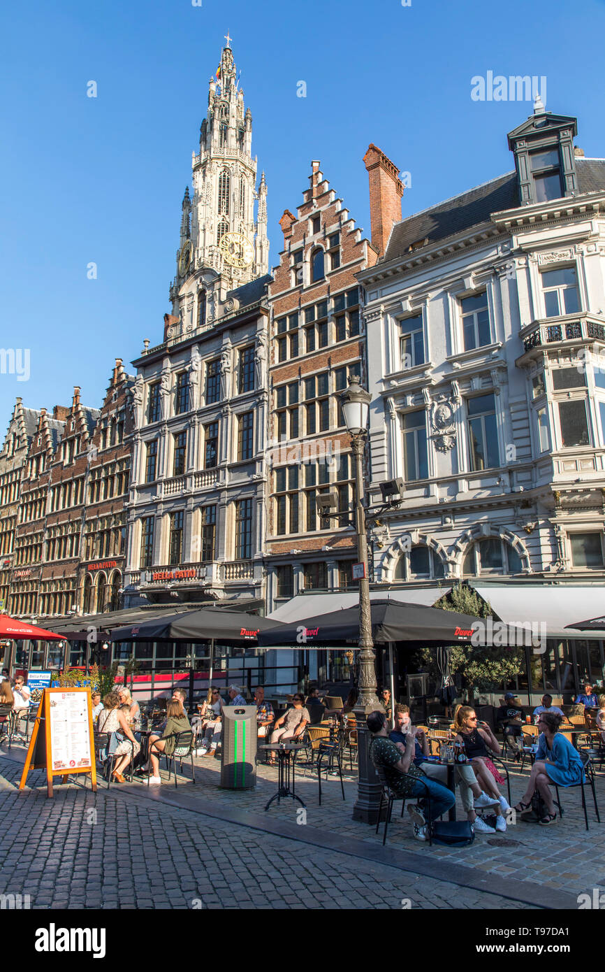 Guild houses, gabled houses, ornate facades, with golden figures on the ...