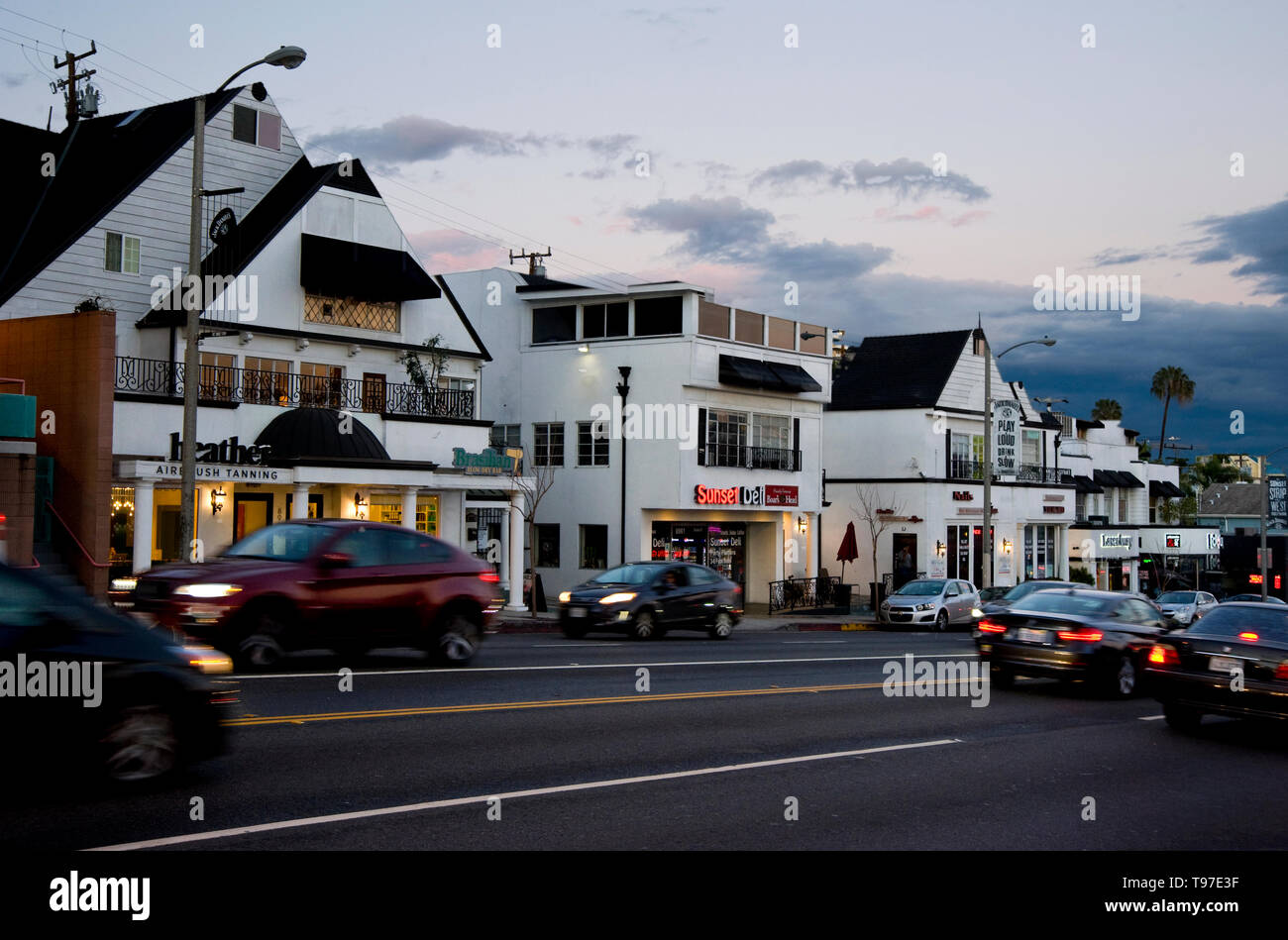 Older historic commercial buildings on the Sunset Strip in Los Angeles ...