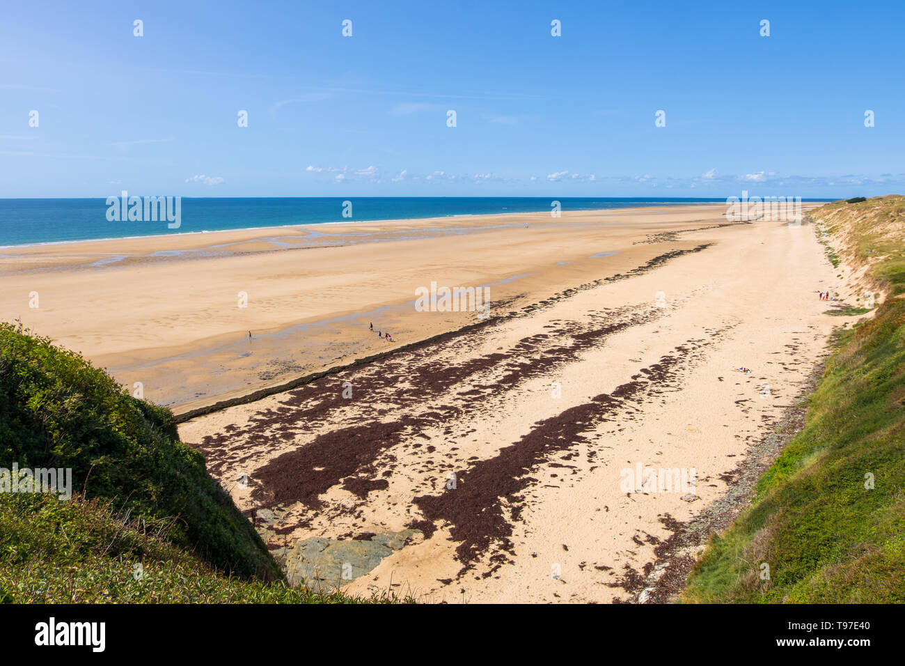 Rocky coast and beach on the Cape Carteret. Barneville-Carteret ...