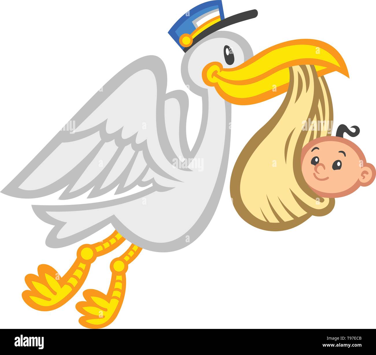 Cartoon Flying Stork Bird Delivering A Baby Stock Vector Image & Art ...