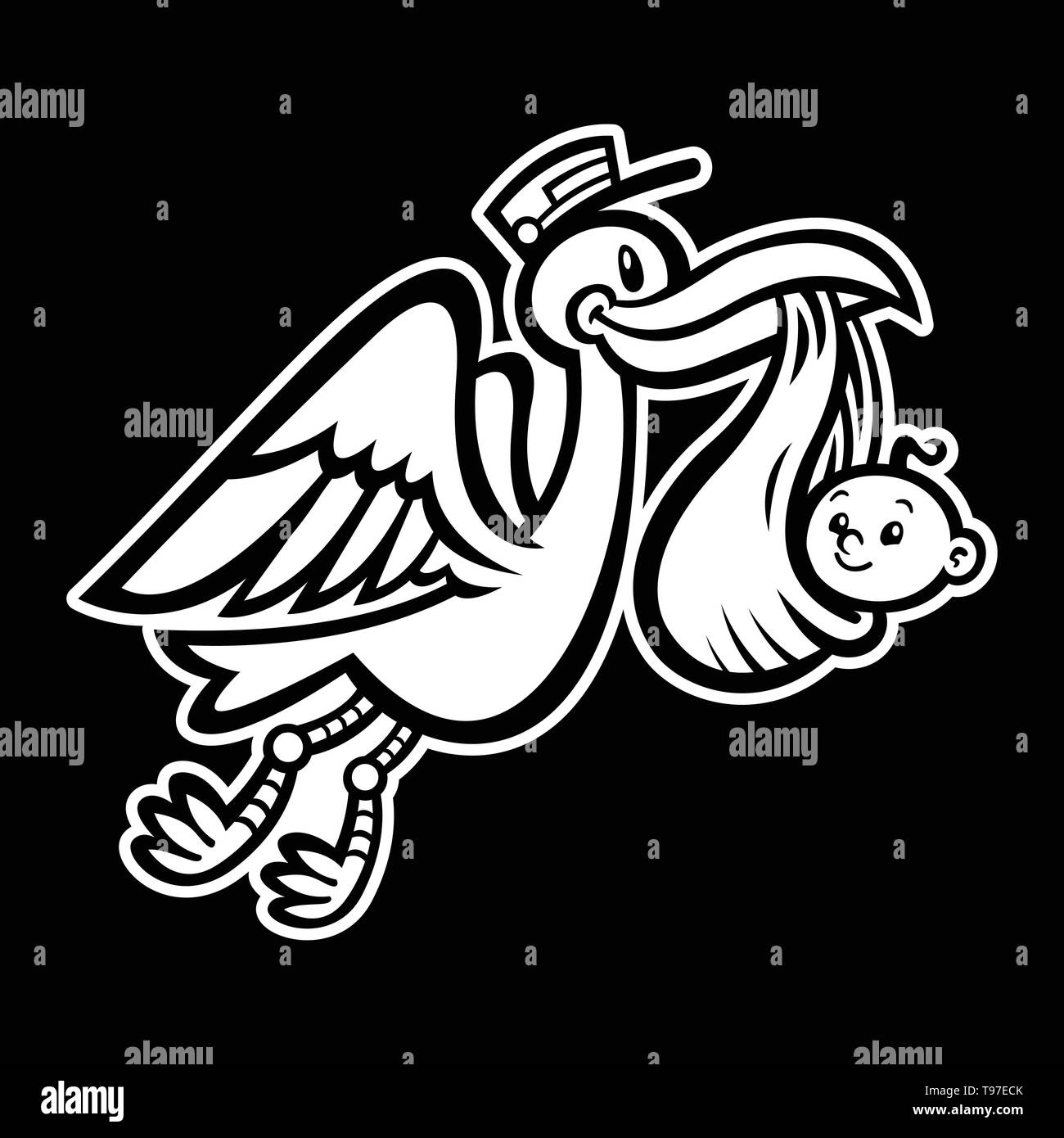 Cartoon Flying Stork Bird Delivering A Baby Stock Vector Image & Art ...