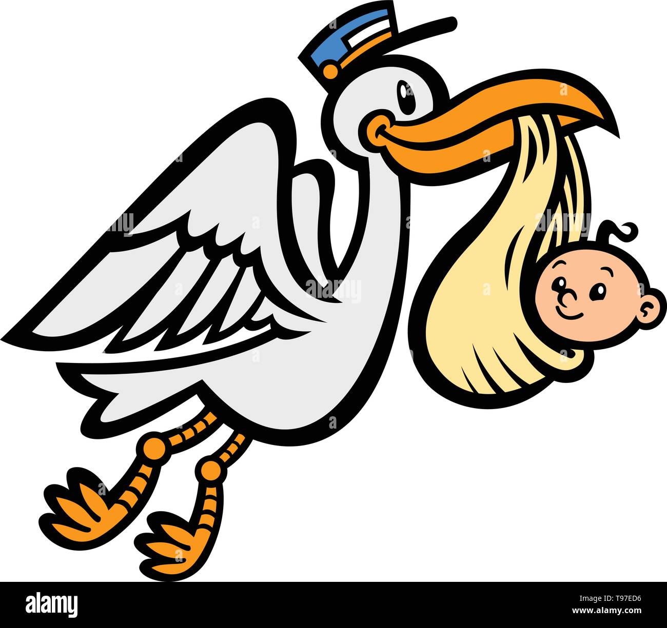 Cartoon Flying Stork Bird Delivering A Baby Stock Vector Image & Art ...