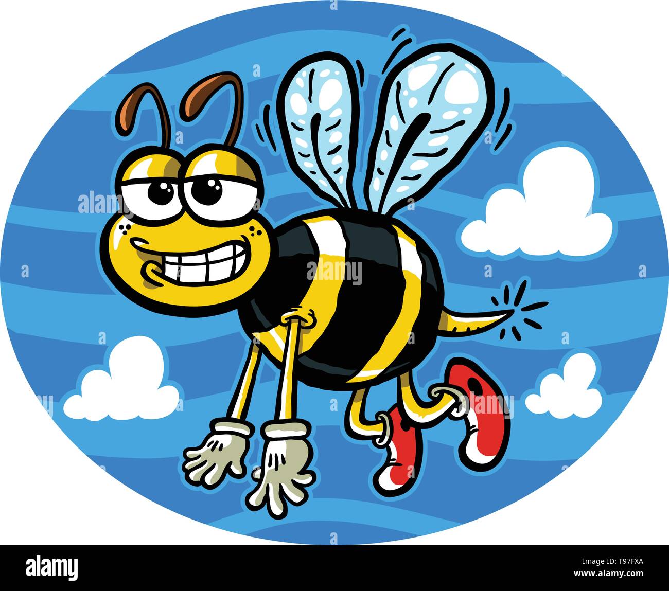 Vector illustration of a cute smiling flying bumblebee Stock Vector ...