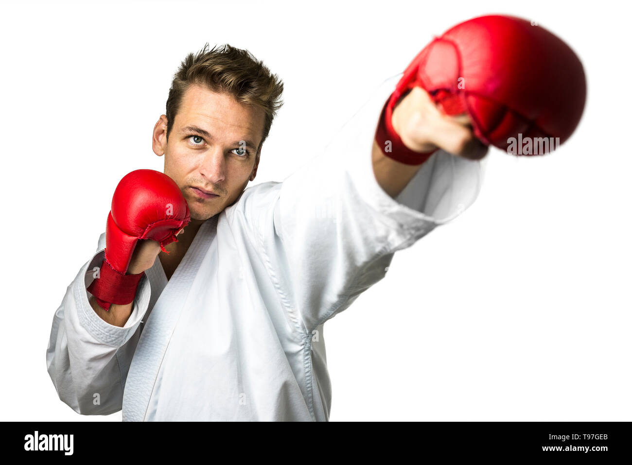 Professional kickboxer isolated over white background Stock Photo - Alamy