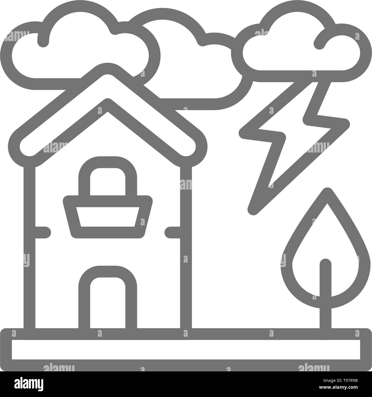 Thunderstorm, lightning, natural disaster, catastrophe line icon Stock ...