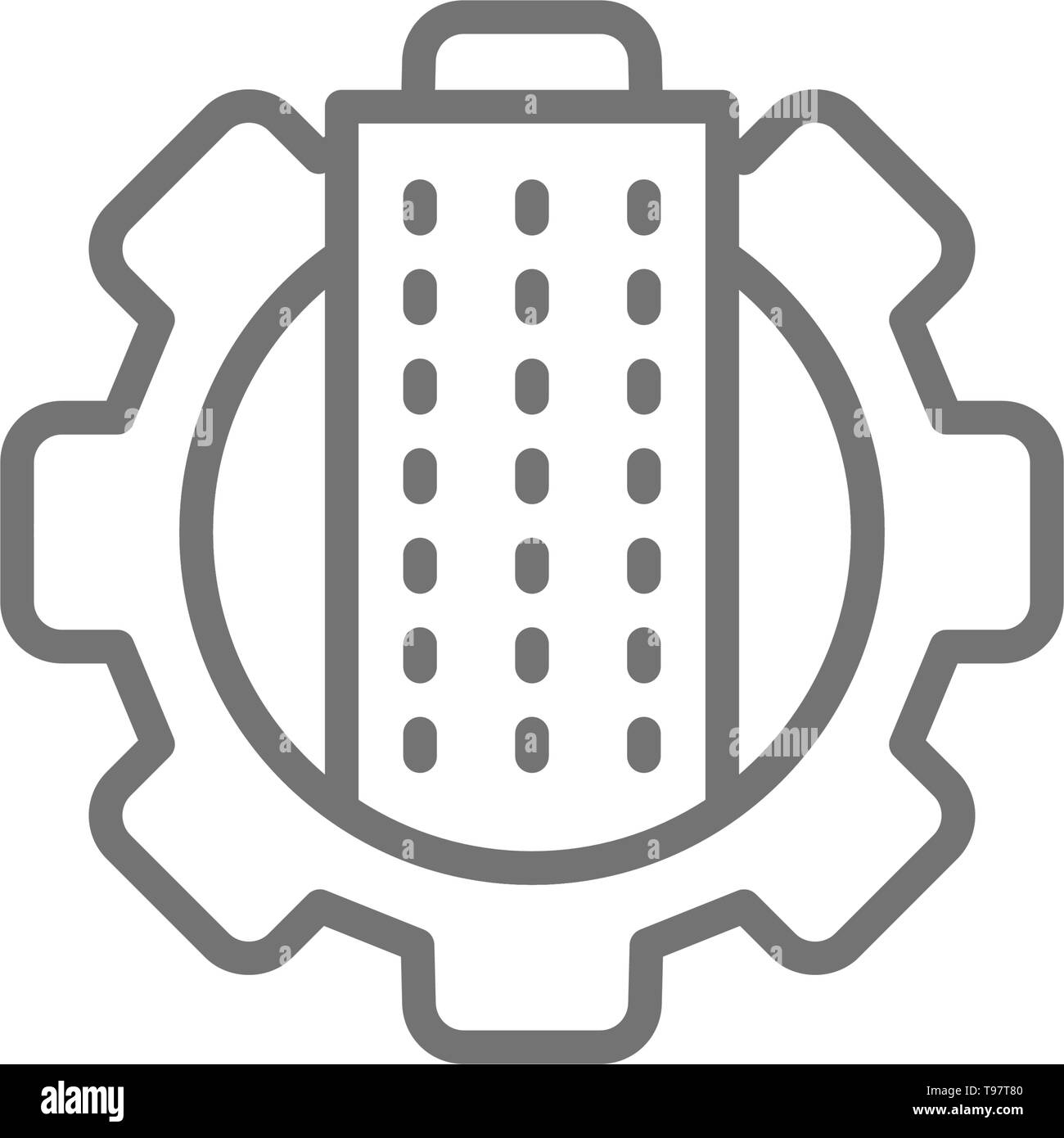 Technology city, building with gear wheel, town engineering department ...