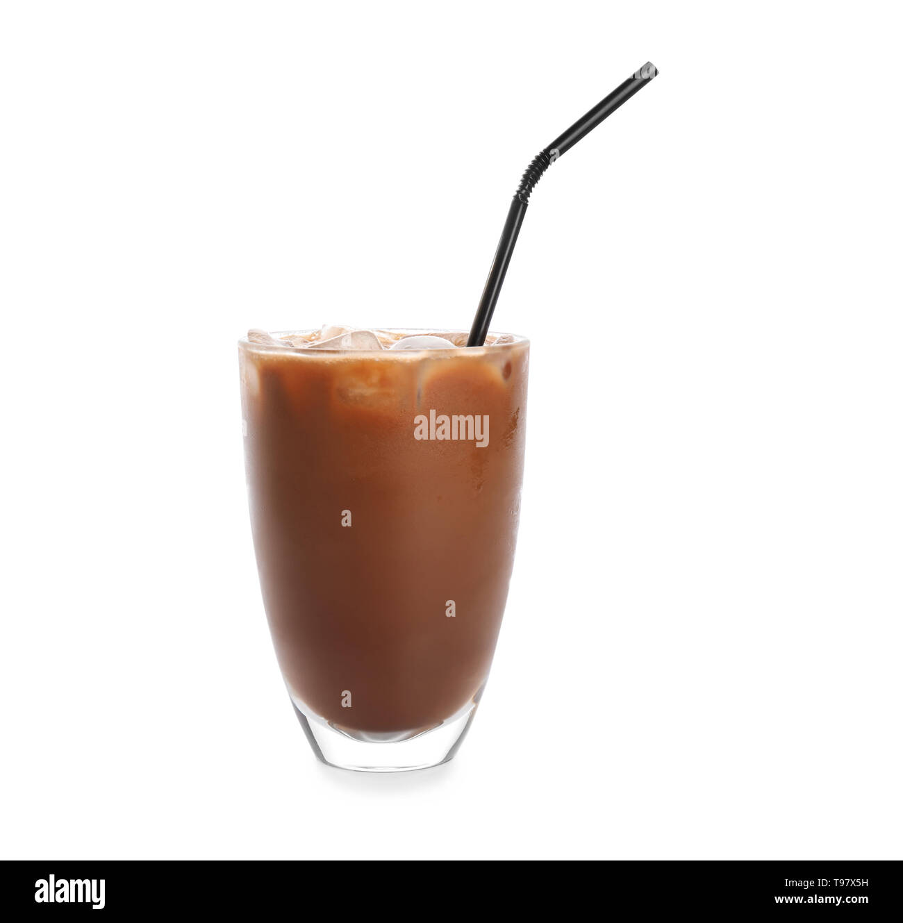 Glass of cold coffee on white background Stock Photo - Alamy