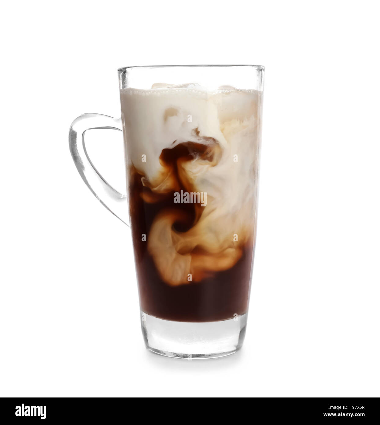Glass cup of cold coffee on white background Stock Photo - Alamy