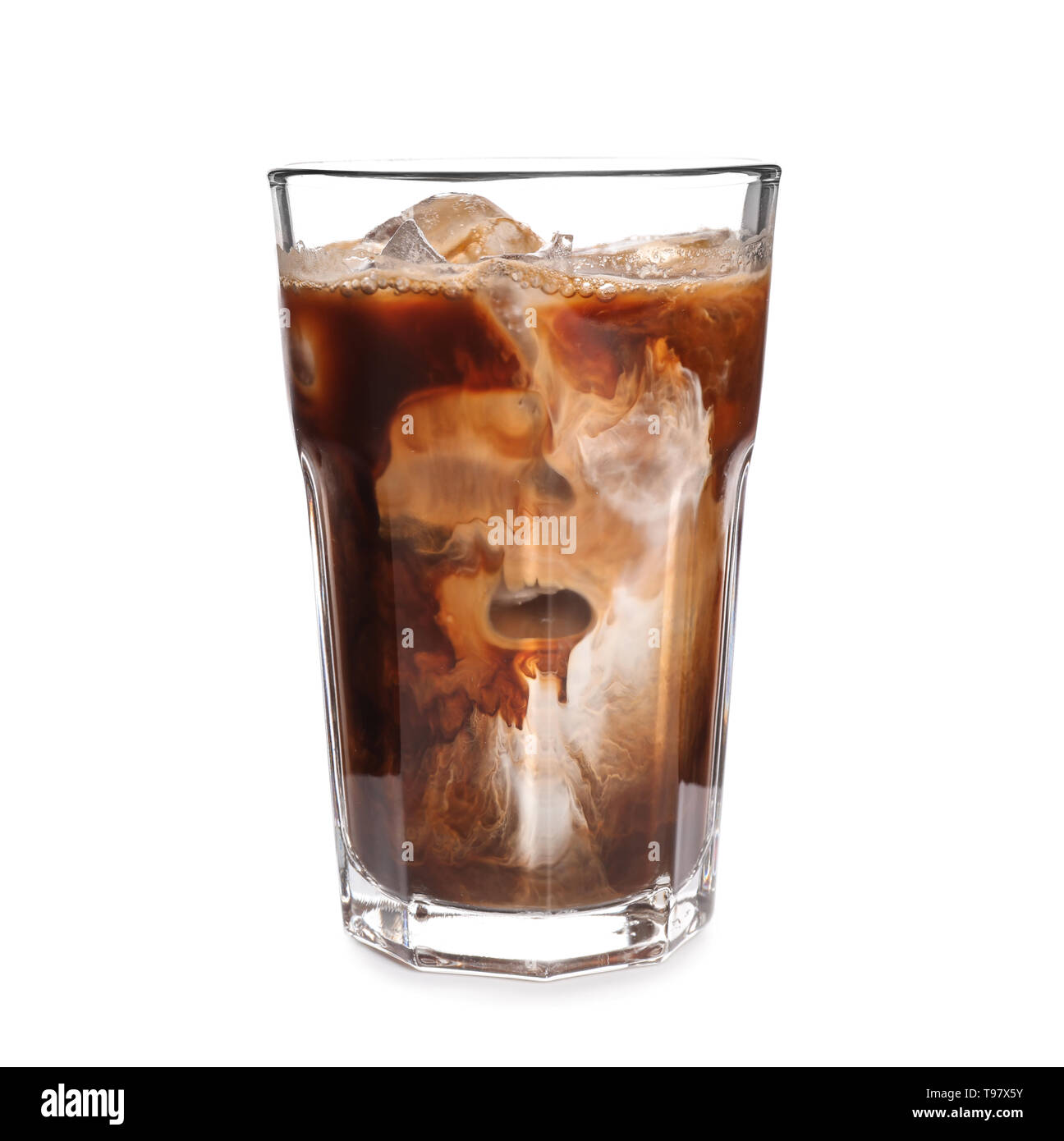 Glass of cold coffee on white background Stock Photo - Alamy