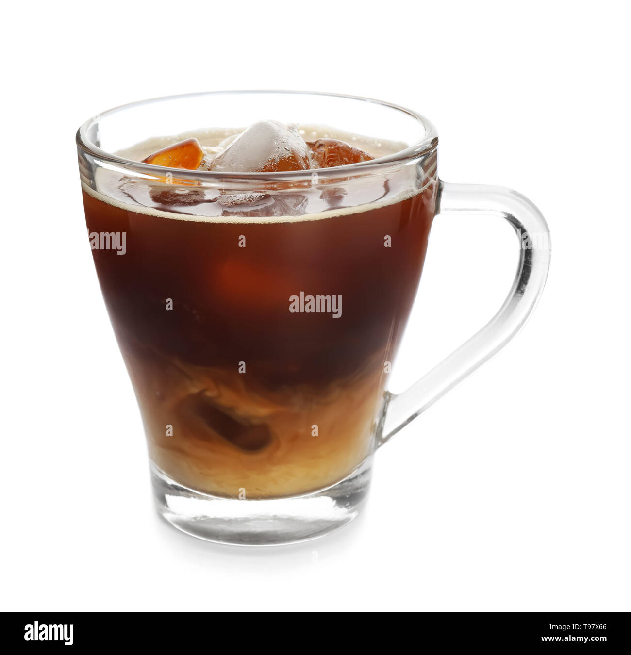 Glass cup of cold coffee on white background Stock Photo - Alamy