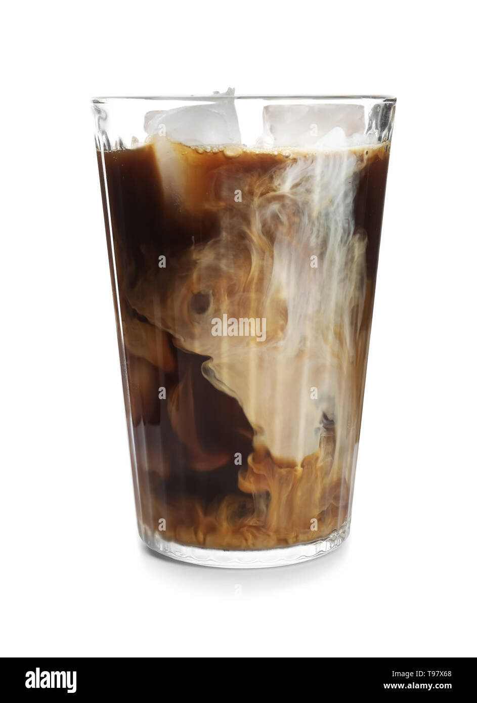 Glass of cold coffee on white background Stock Photo - Alamy