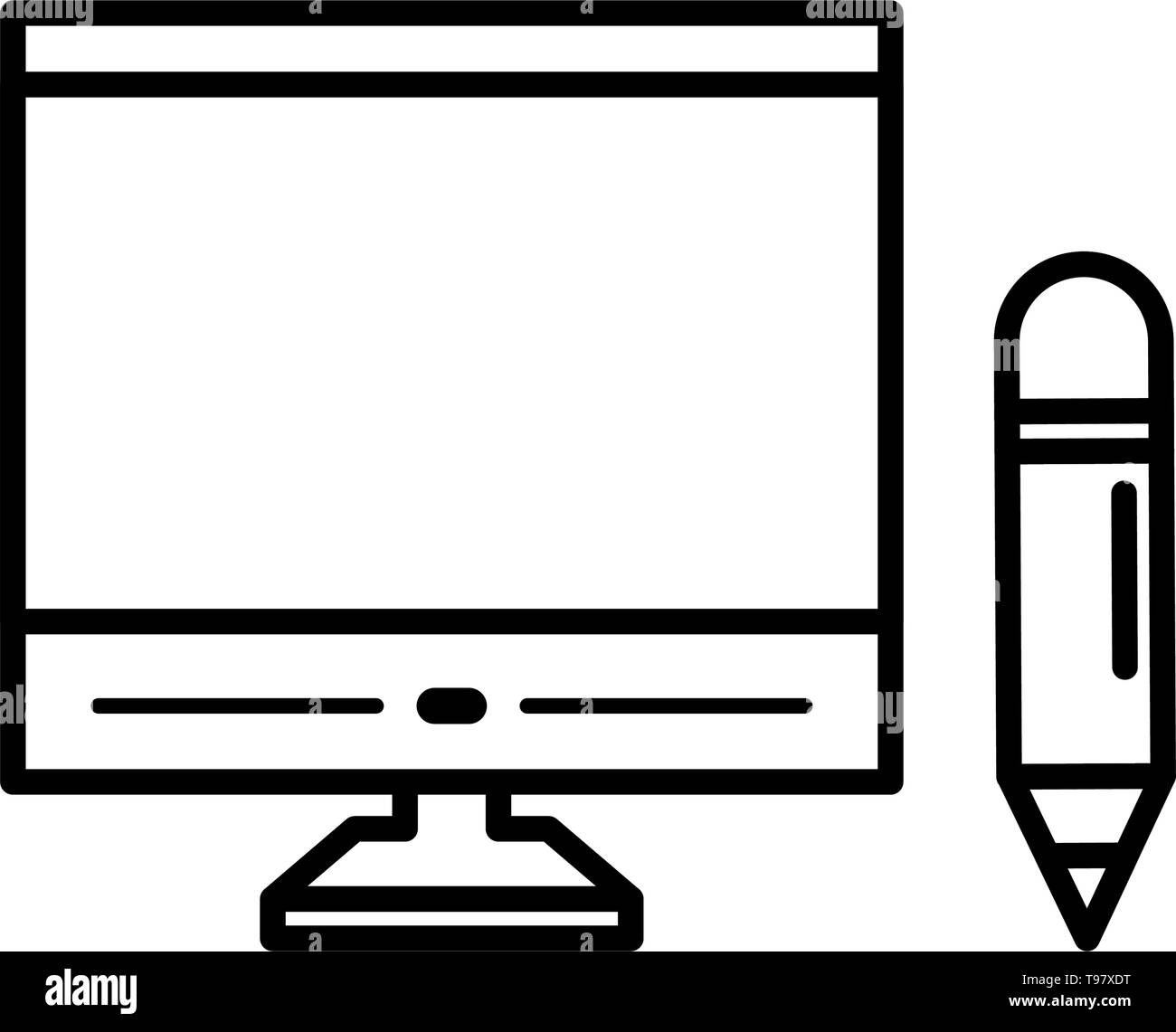 desktop computer with pencil vector illustration design Stock Vector ...