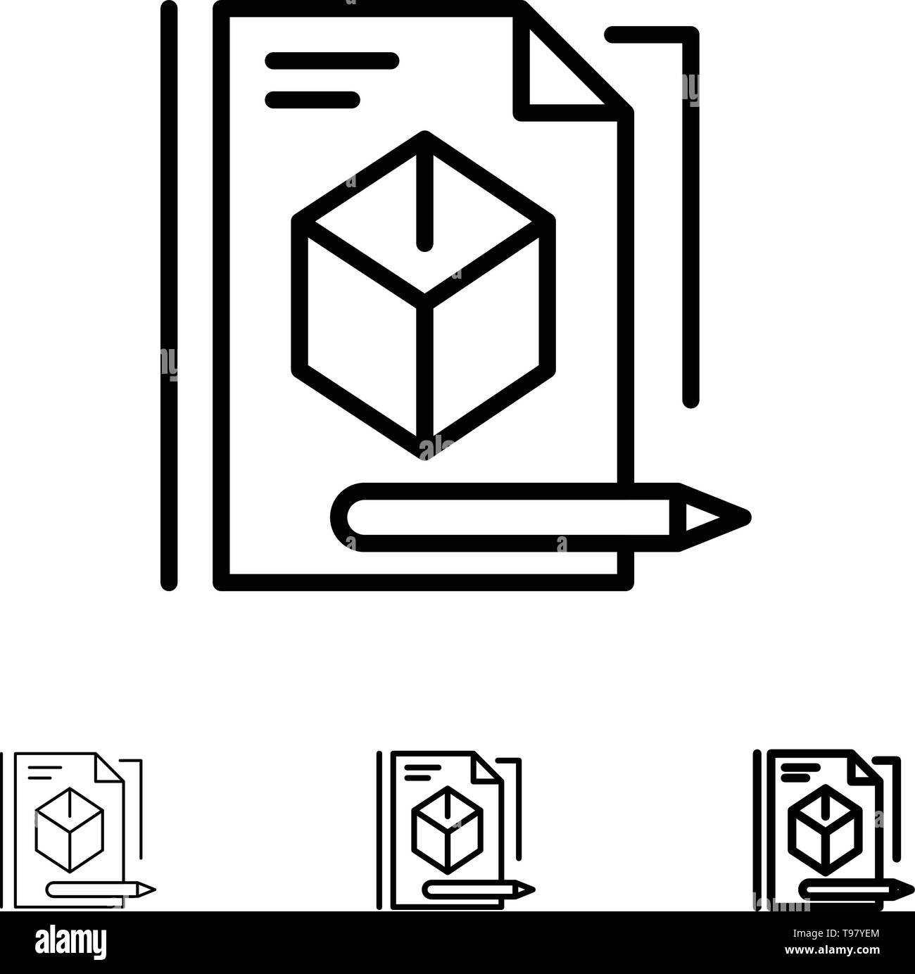 File, Box, Pencil, Technology Bold and thin black line icon set Stock ...