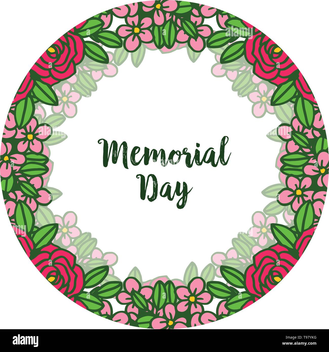 Vector illustration shape card memorial day with artwork leaf flower ...