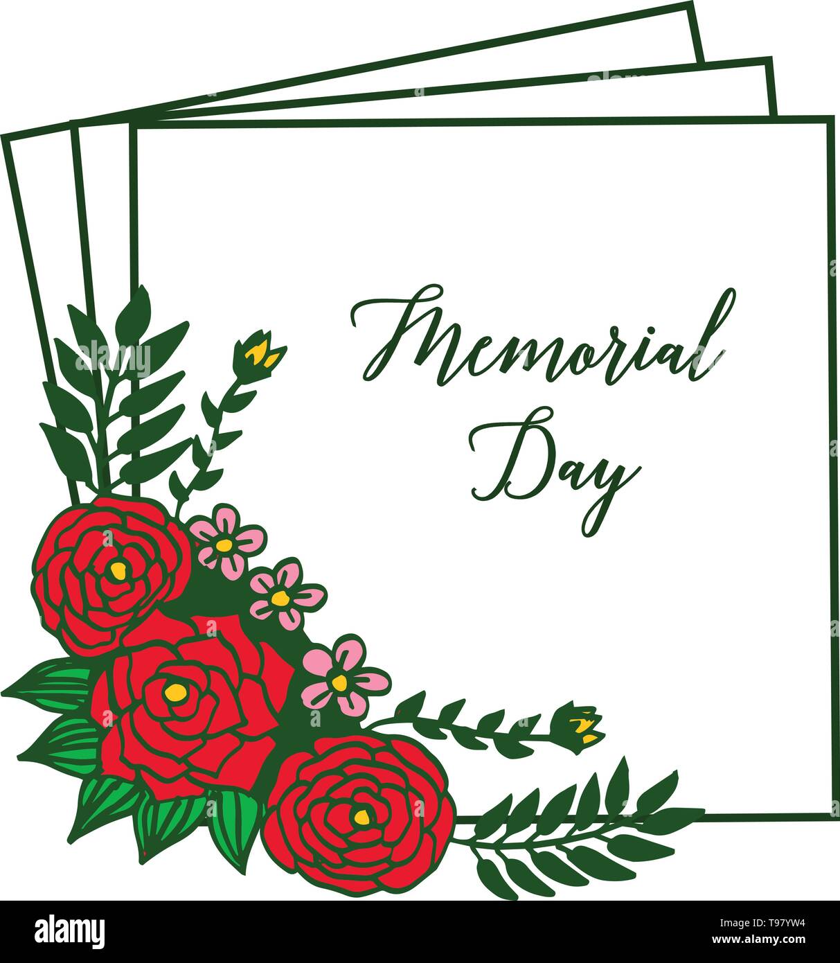 Vector illustration design artwork red rose flower frame for memorial ...