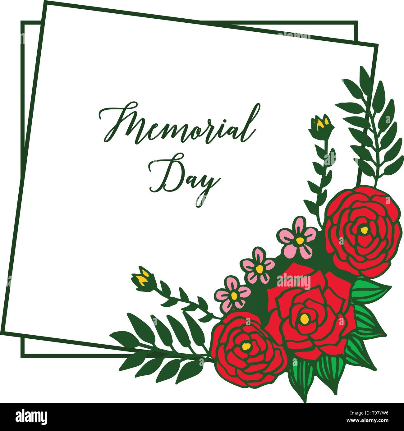 Vector illustration design artwork red rose flower frame for memorial ...