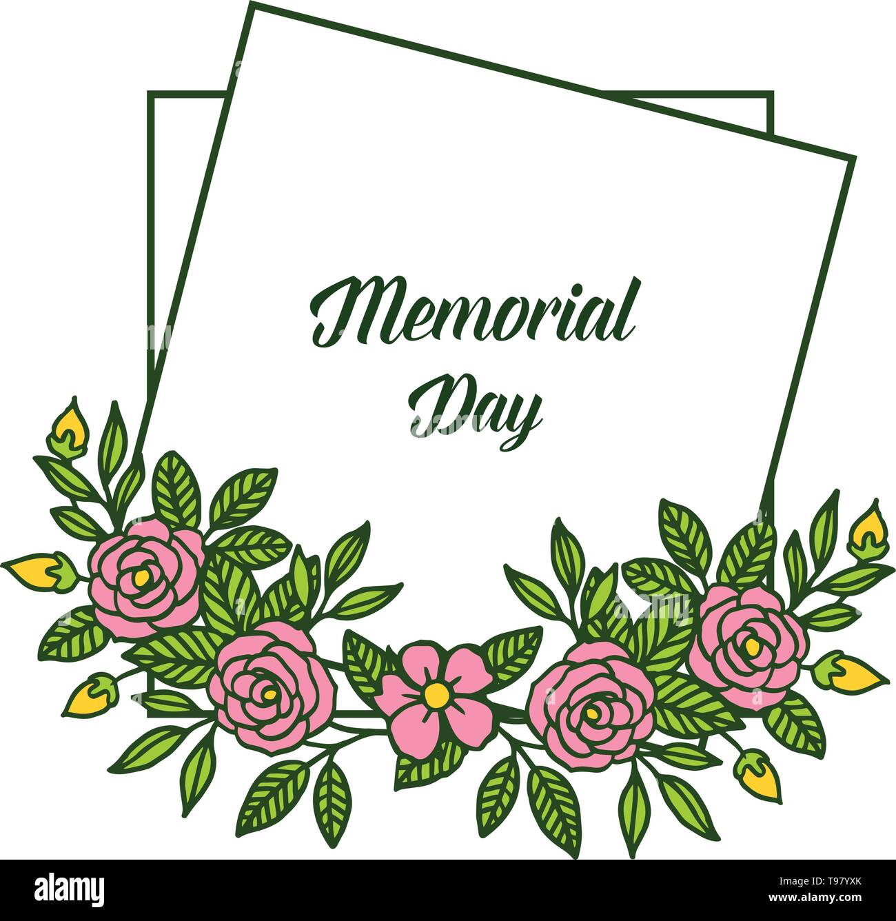 Vector illustration template of memorial day with ornate of pink rose ...