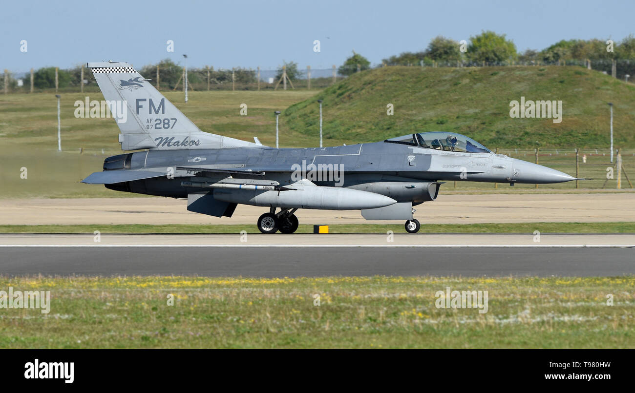 An F-16C Fighting Falcon assigned to the 93rd Fighter Squadron ...