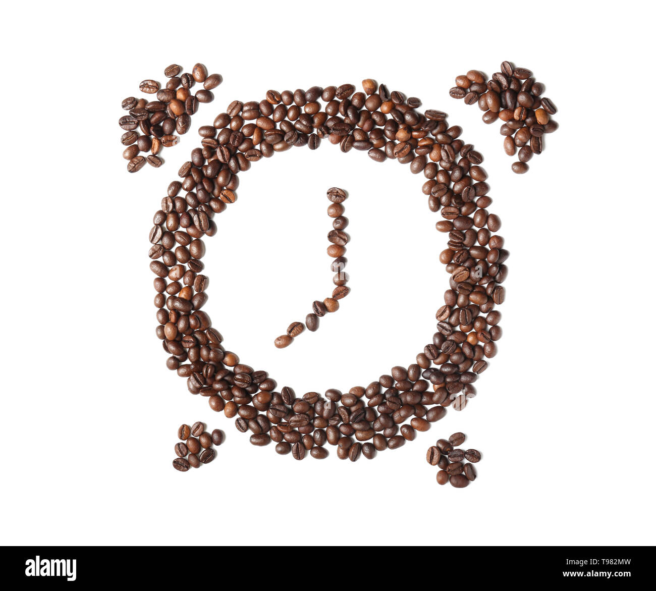 Alarm clock made of roasted coffee beans on white background Stock ...