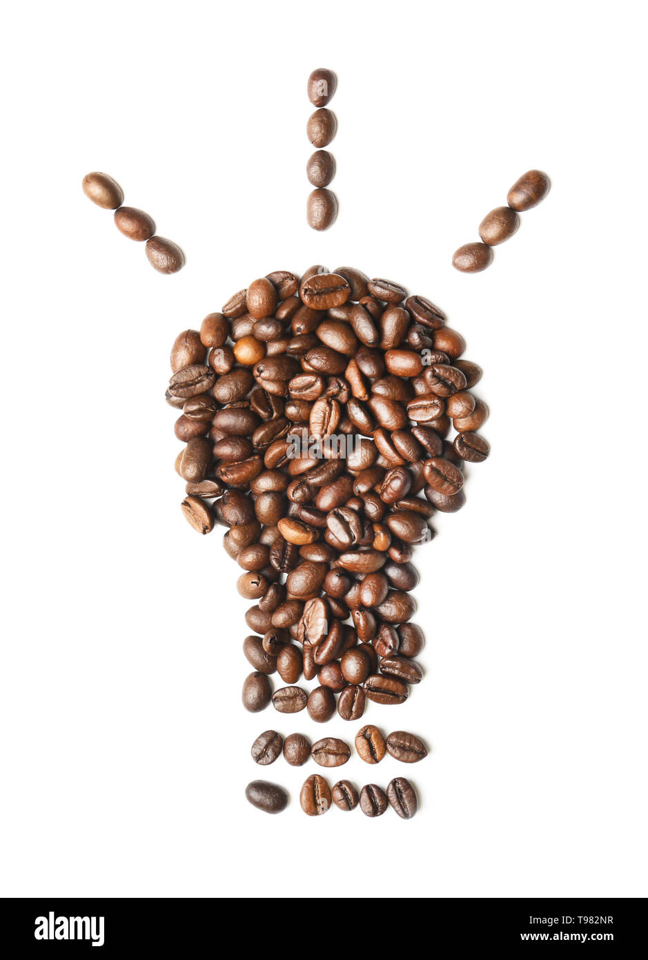 Light bulb made of roasted coffee beans on white background Stock Photo ...