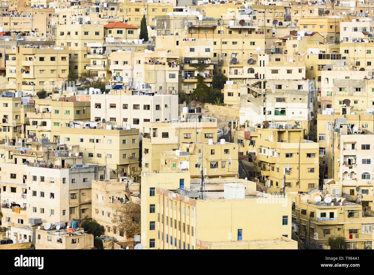Close-up view of some residential buildings seen from the Amman Citadel ...