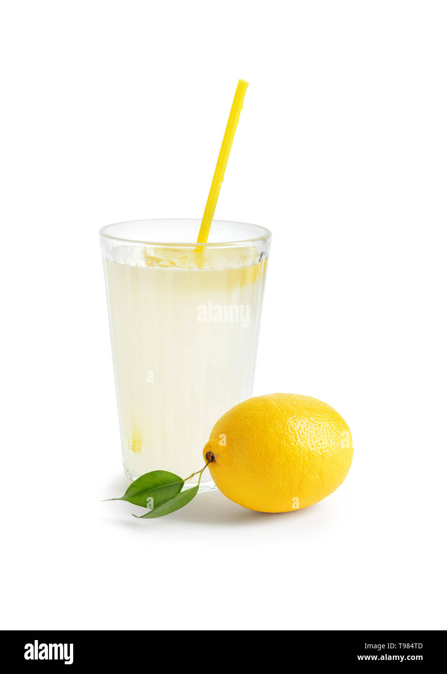 Glass of fresh lemonade on white background Stock Photo - Alamy