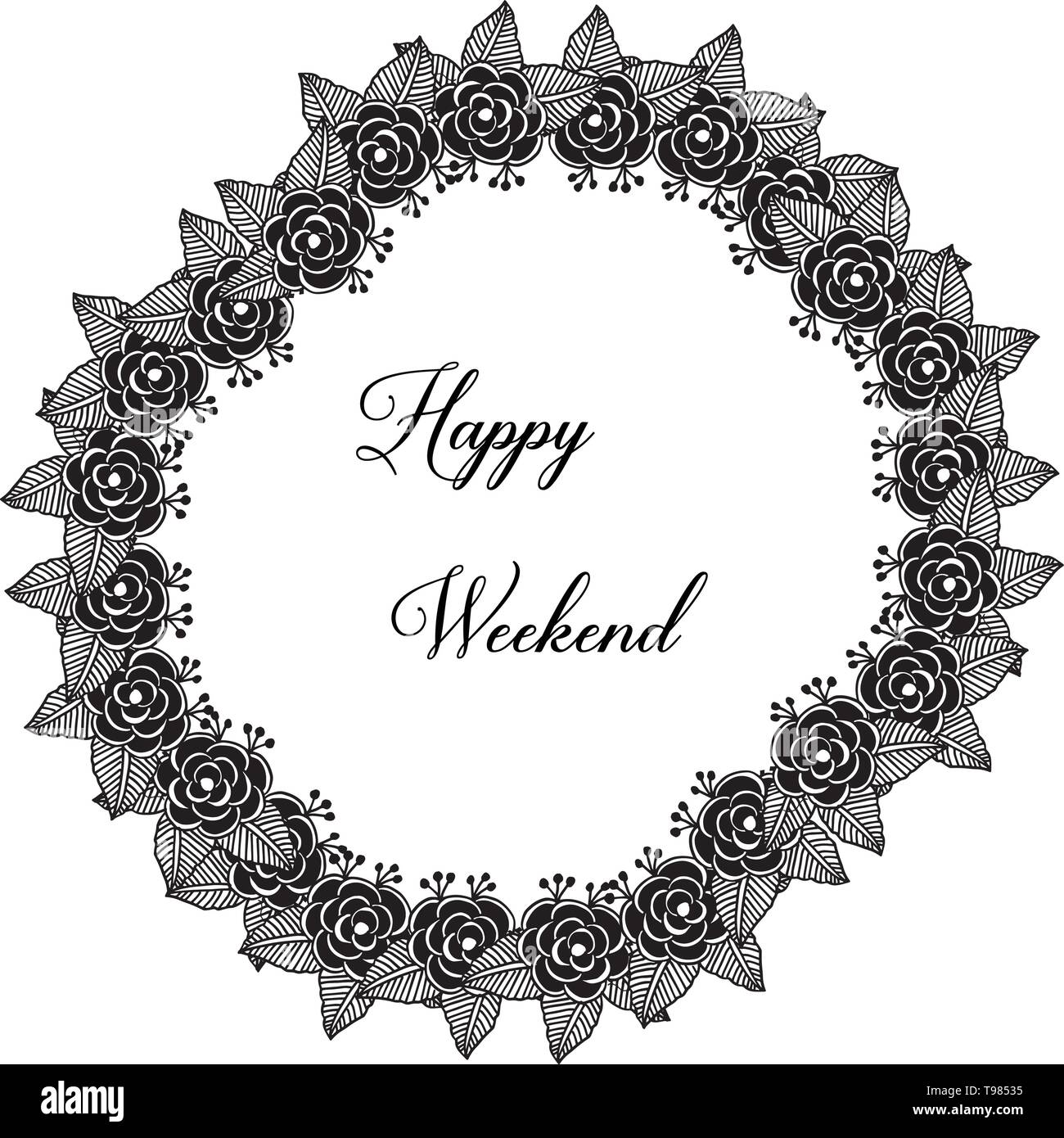 Vector illustration banner happy weekend with decoration of flower ...