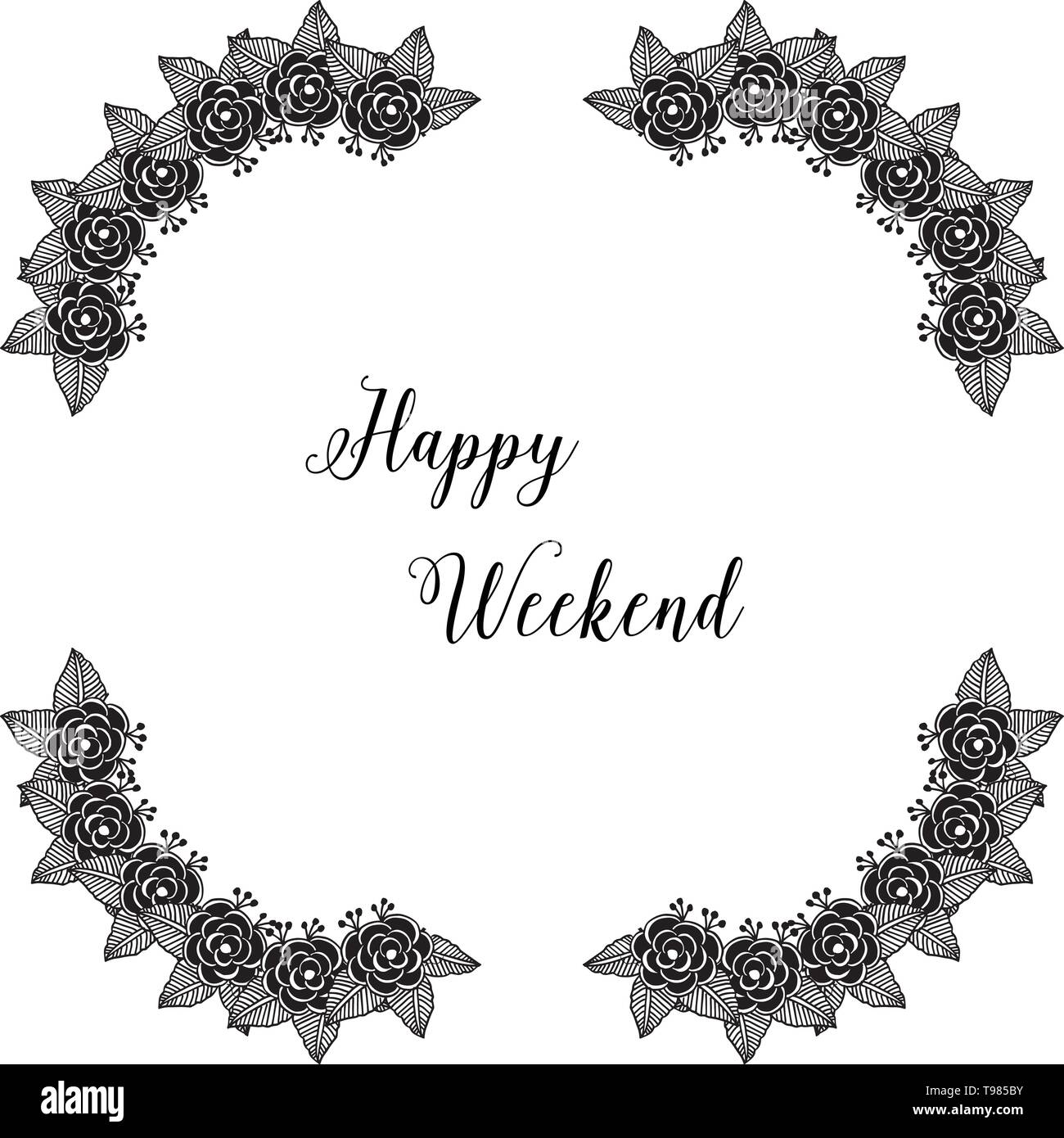 Vector illustration banner happy weekend with decoration of flower ...