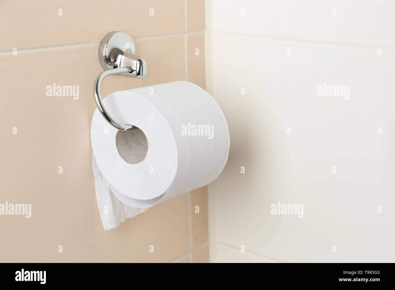 Roll of toilet paper in restroom Stock Photo - Alamy