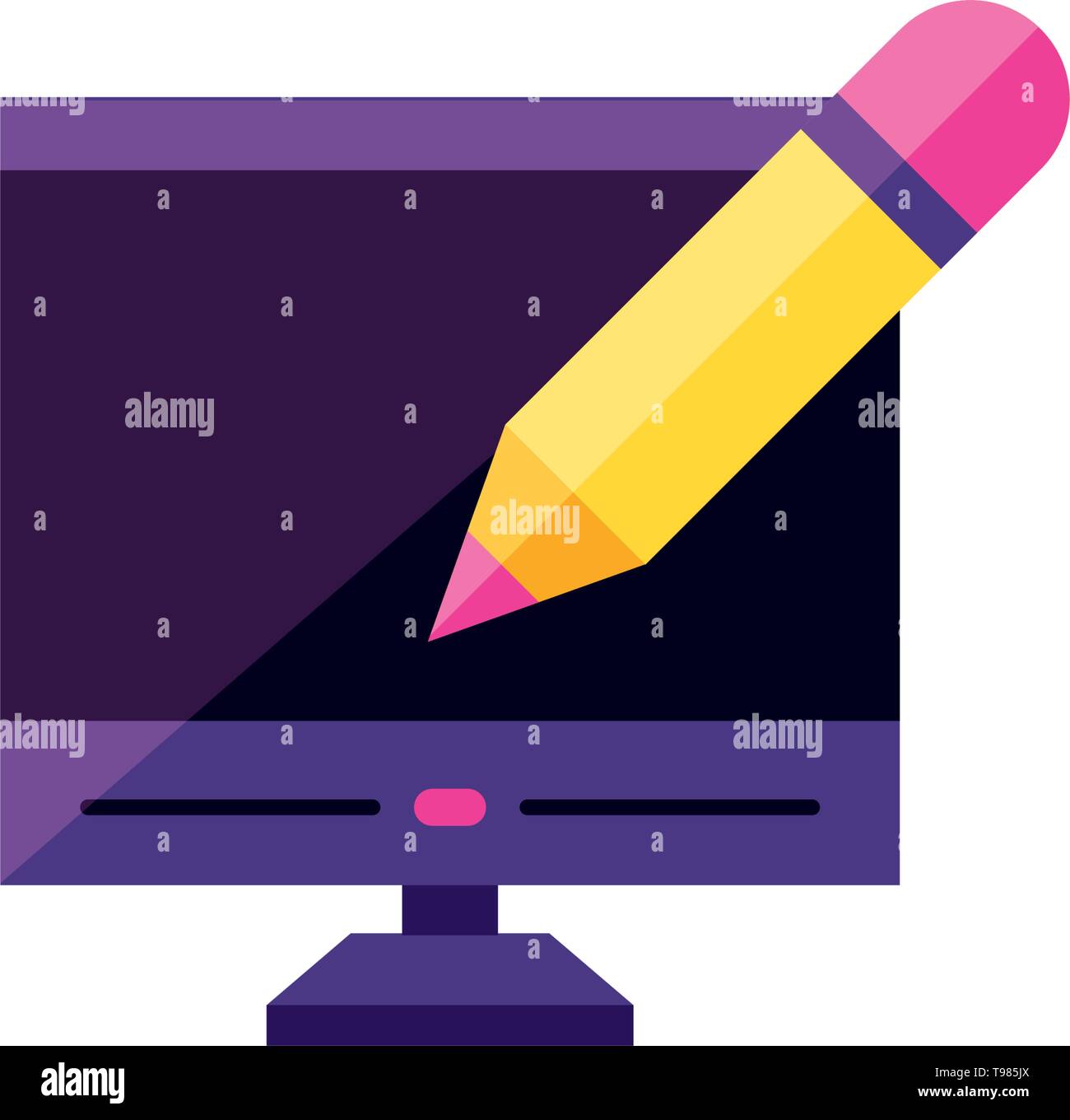 desktop computer with pencil vector illustration design Stock Vector ...