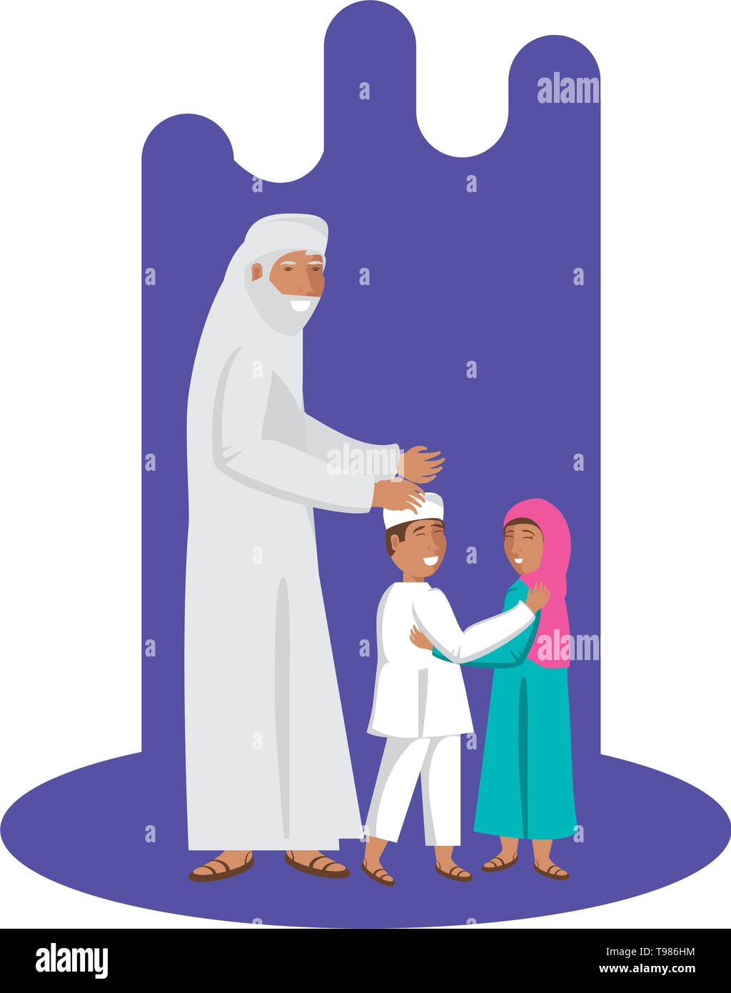 old islamic man with little kids vector illustration design Stock ...