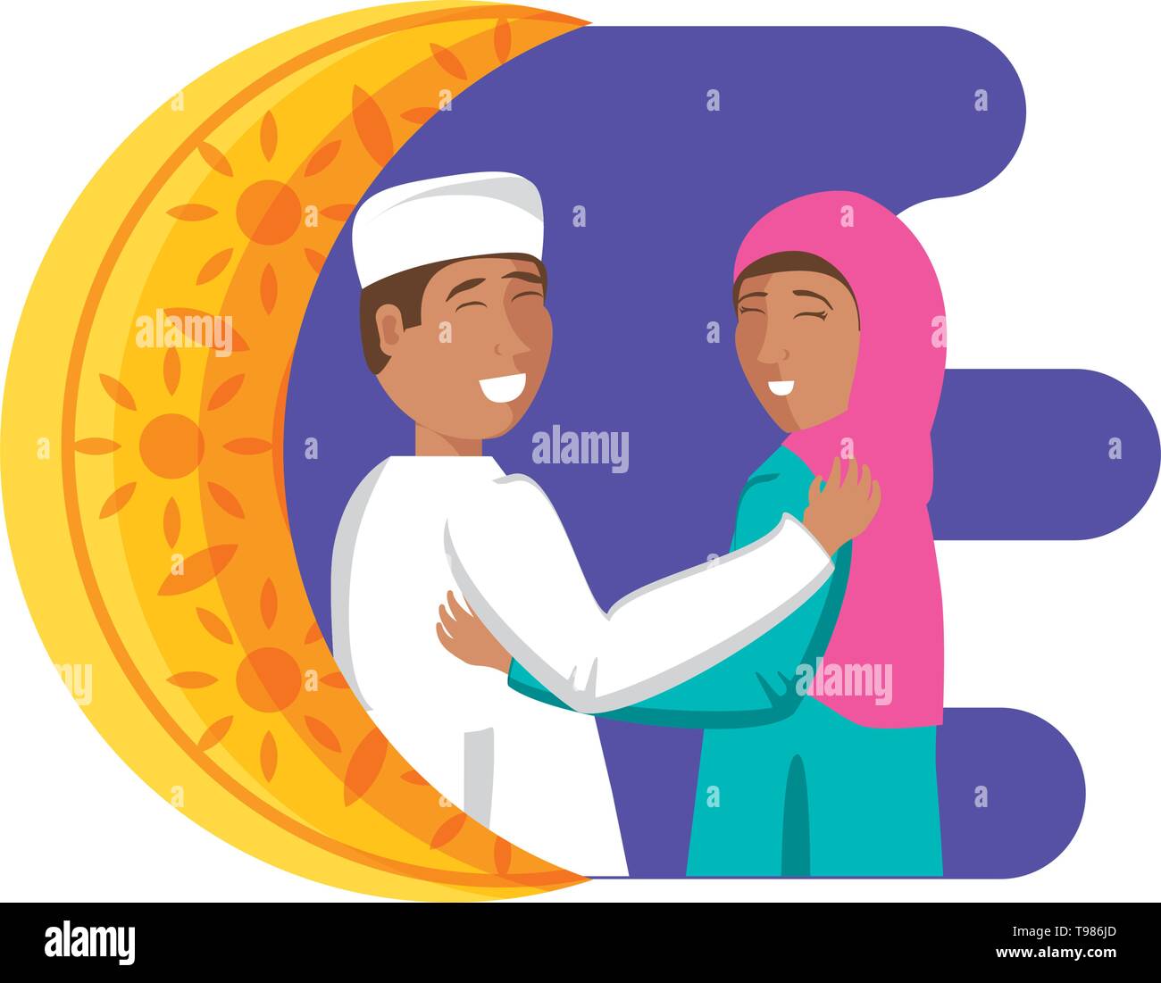 islamic couple lovers with moon vector illustration design Stock Vector ...