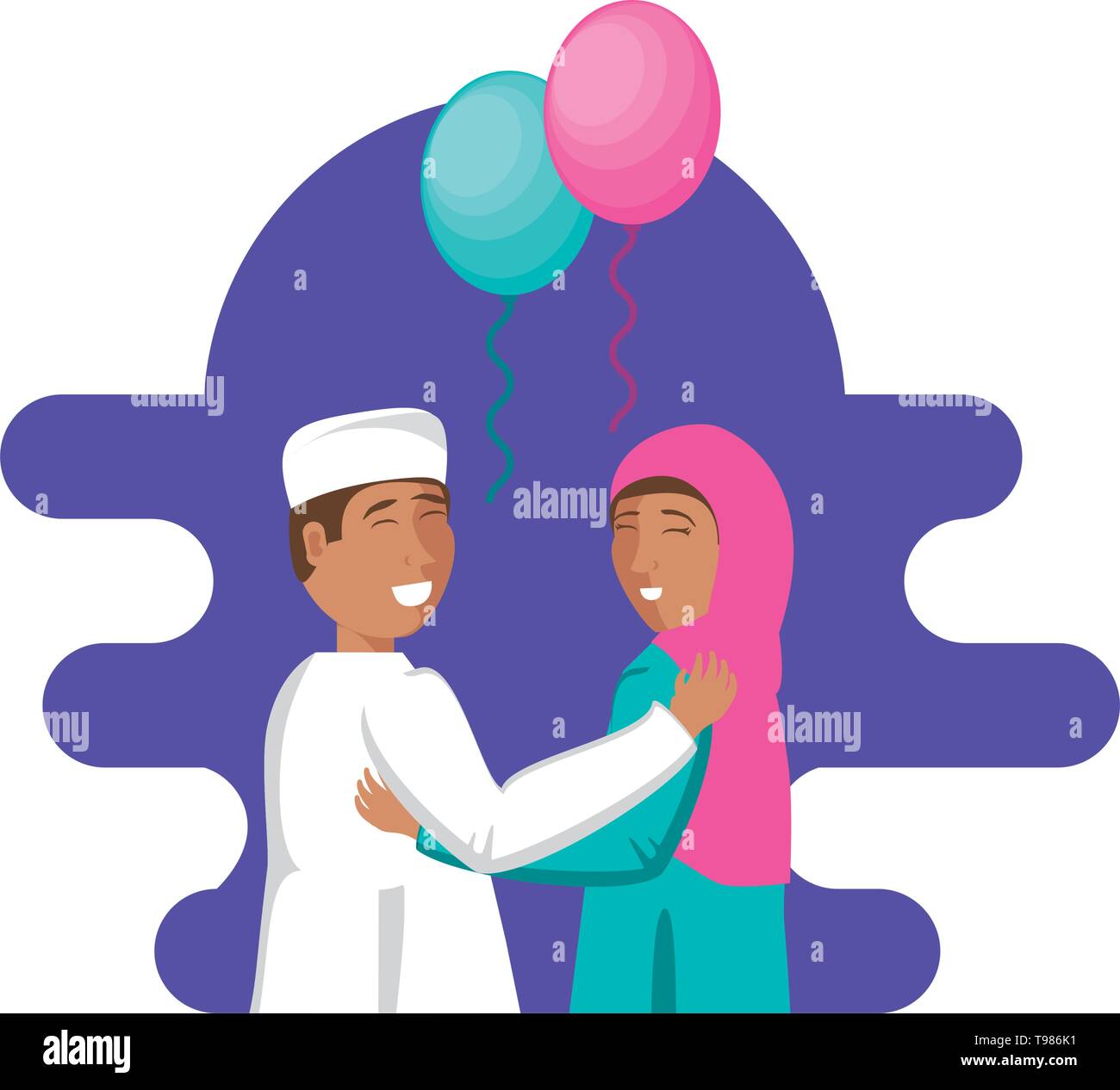 islamic couple lovers with balloons helium vector illustration design ...